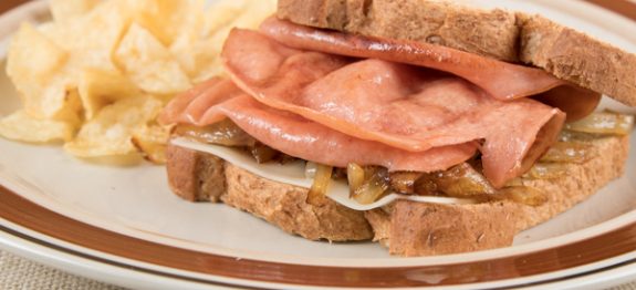 Fried Mortadella (bologna) & Sautéed Onions Sandwich