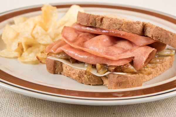 Fried Mortadella (bologna) & Sautéed Onions Sandwich